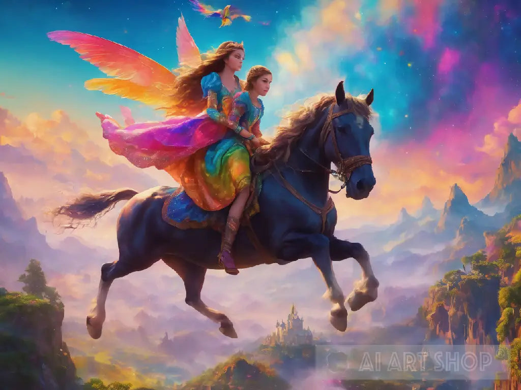 a fairy over flying horse