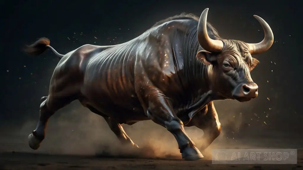 A fiercely raging bull, his muscles rippling beneath his shimmering...