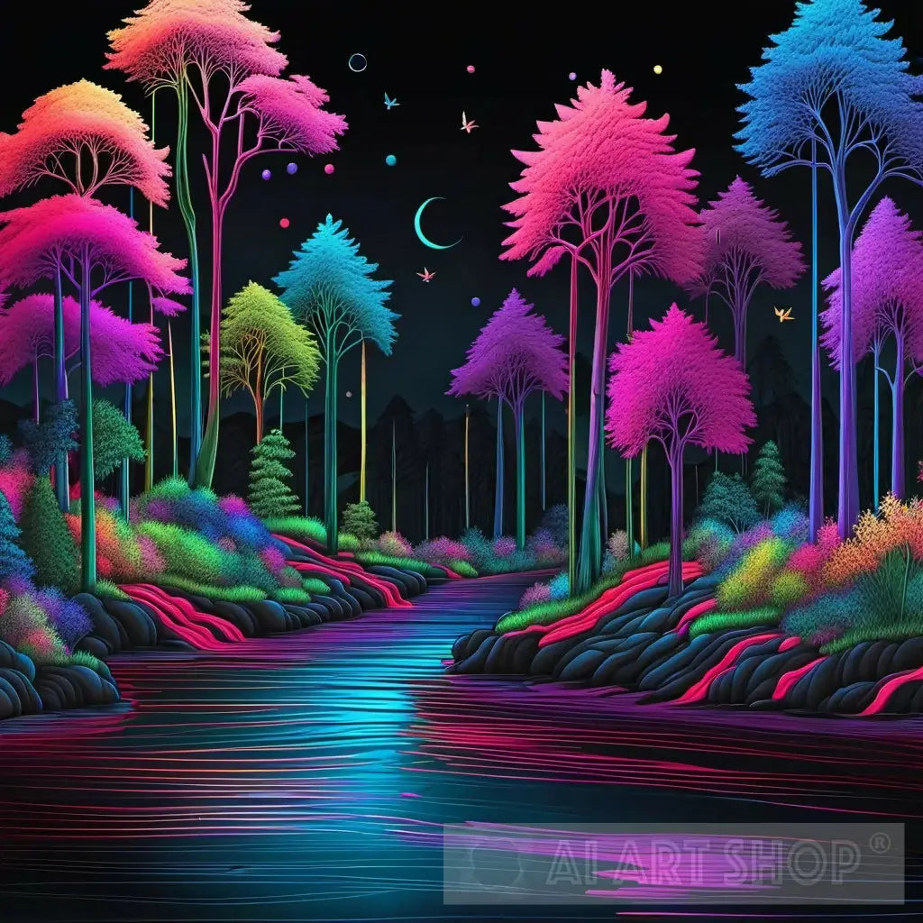 A forest in neon colors