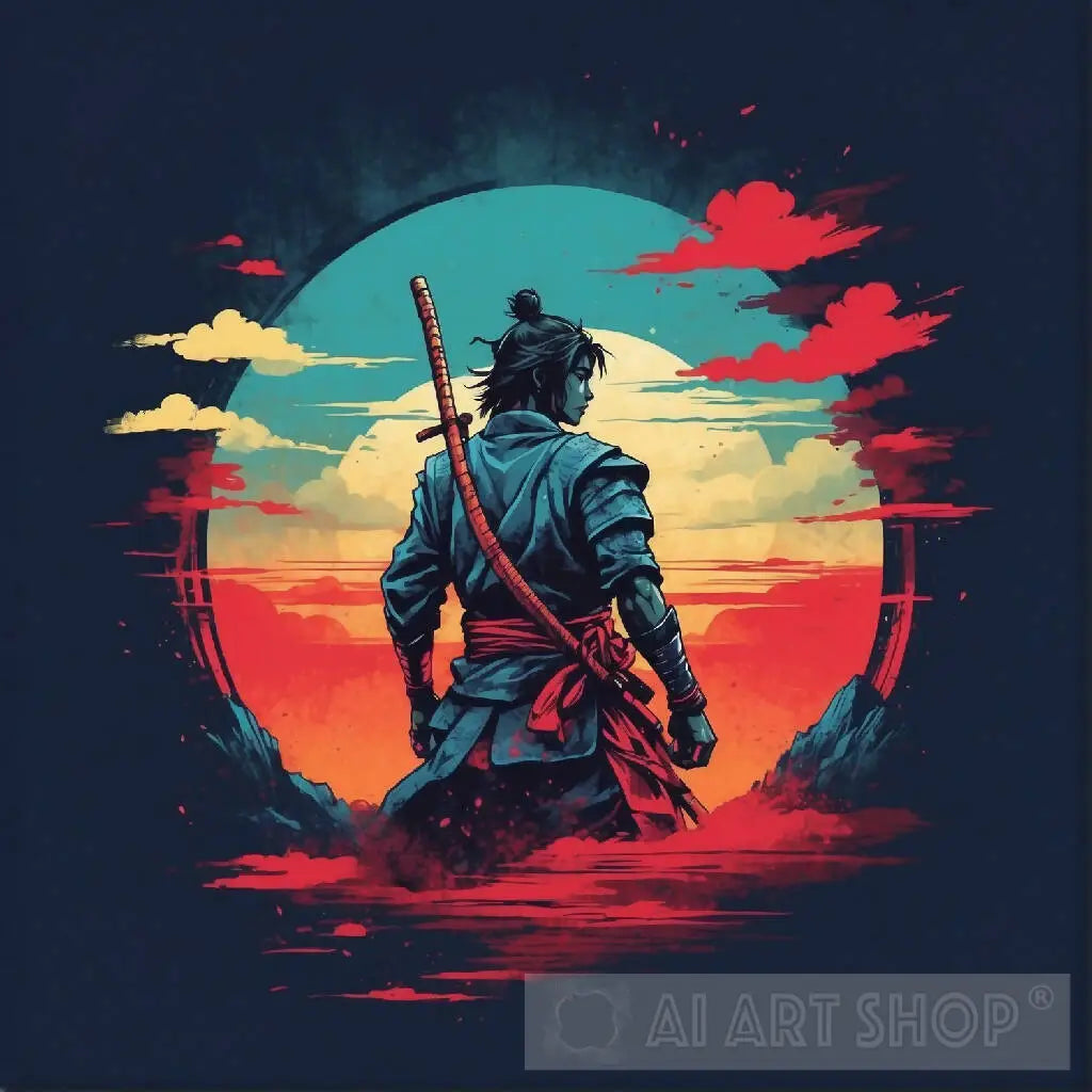 Samurai Sword Scabbard Traditional dress Sunset Sunrise Clouds Red ...