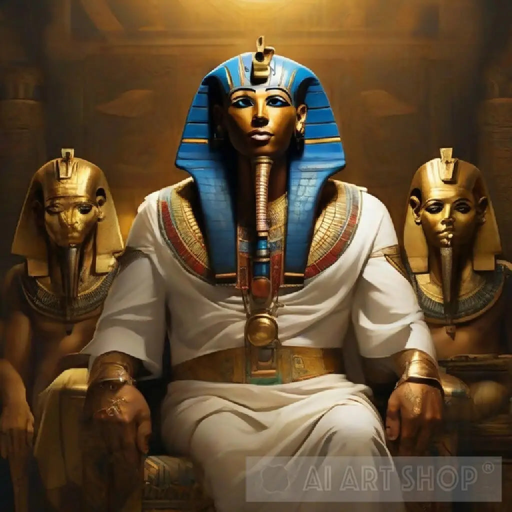 A majestic ancient Egyptian with a golden kithara