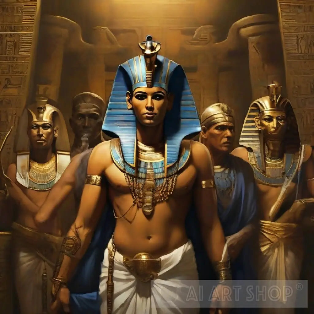 A majestic ancient Egyptian with a golden kithara