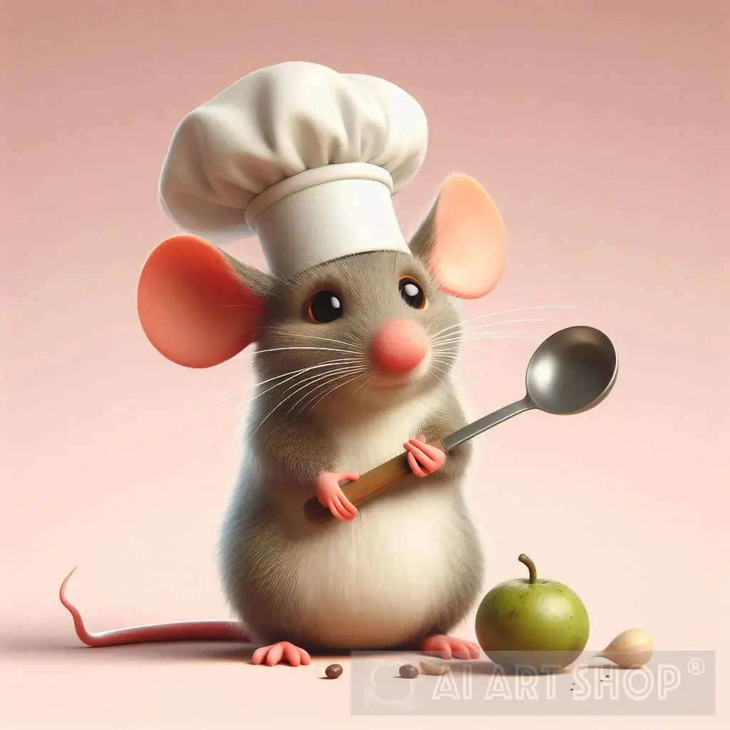 a mouse look like a cooking chef, funny and pro like ratatouille