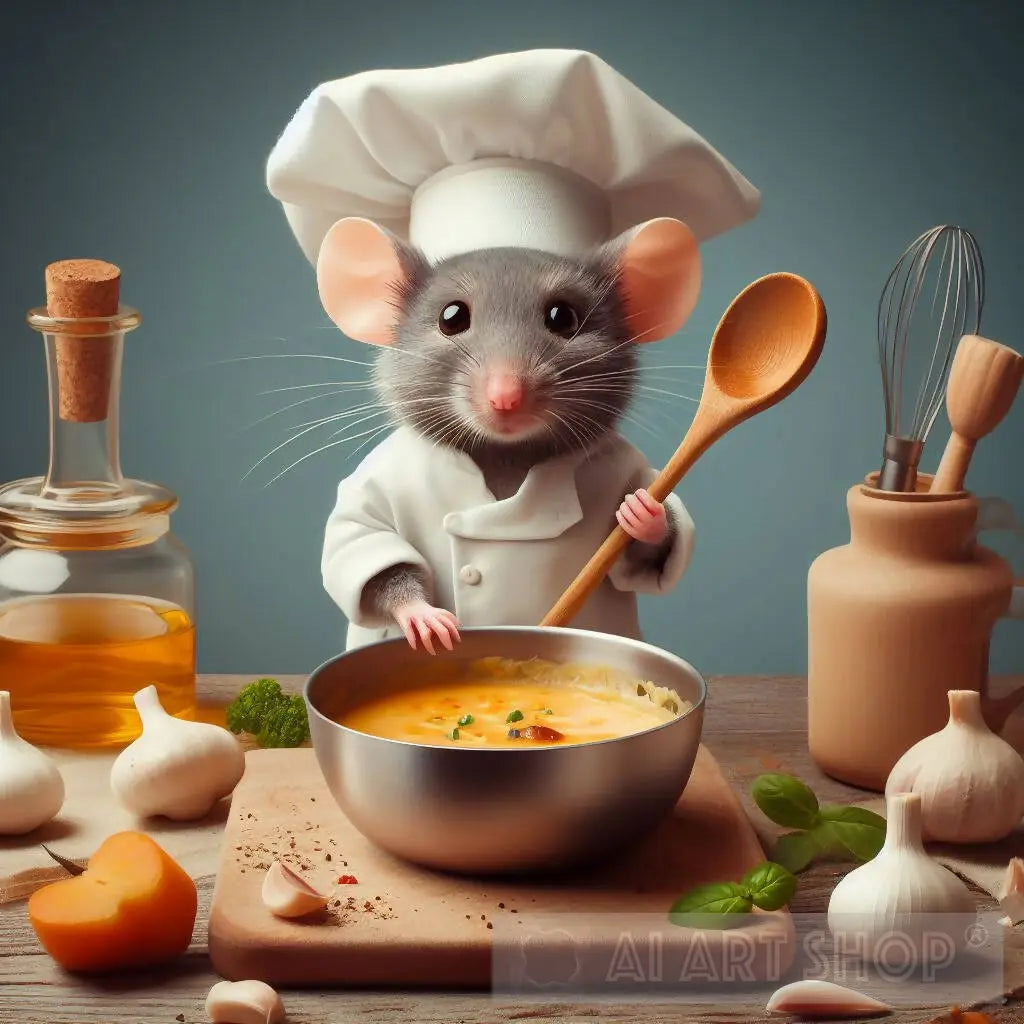 a mouse look like a cooking chef, funny and pro like ratatouille