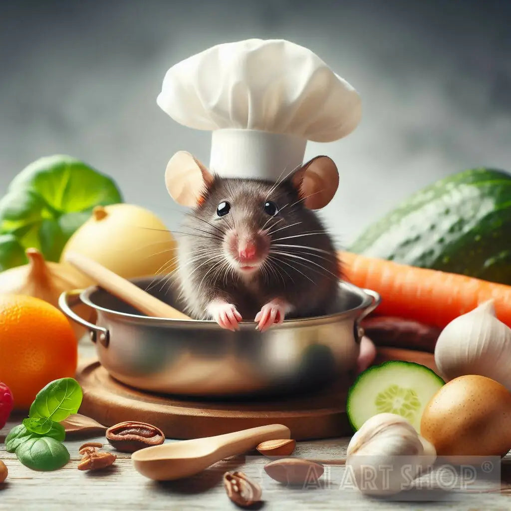 a mouse look like a cooking chef, funny and pro like ratatouille