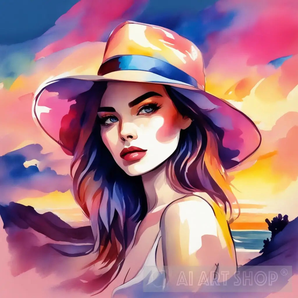 A painting of a pretty lady in hat