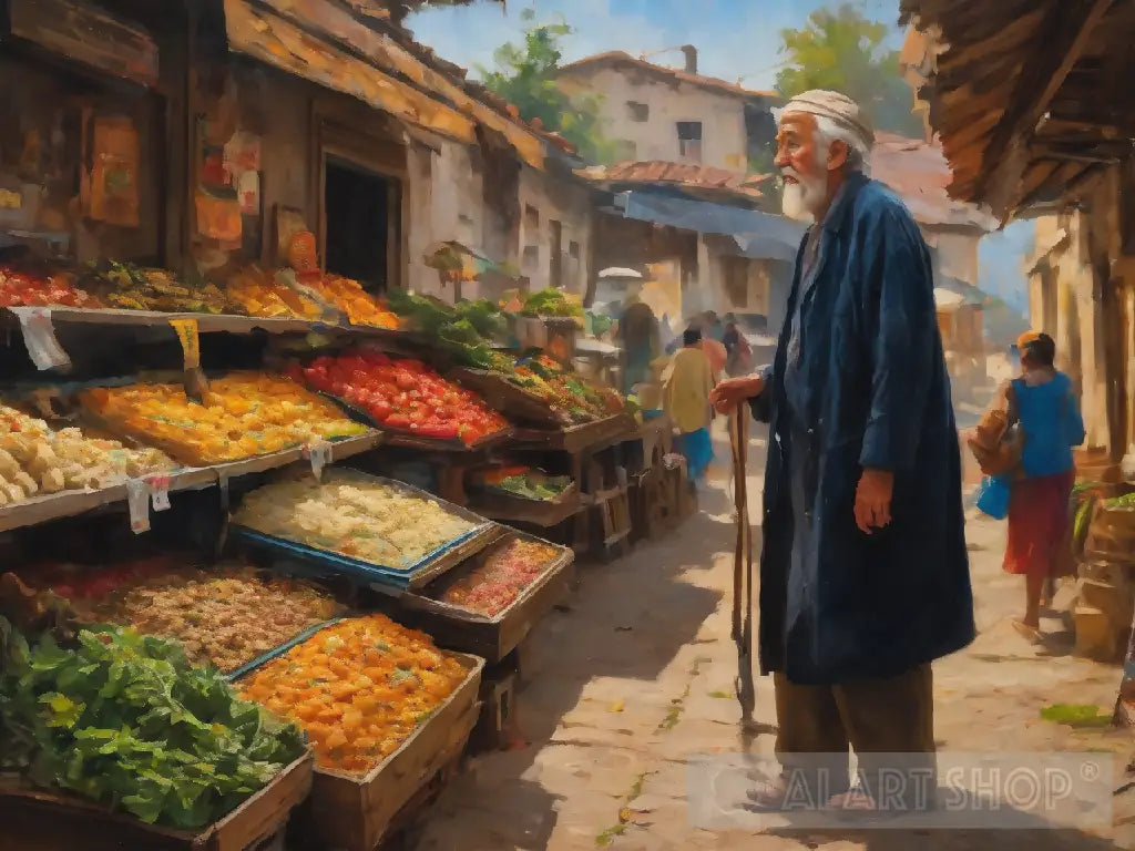 A poor old man at food shop