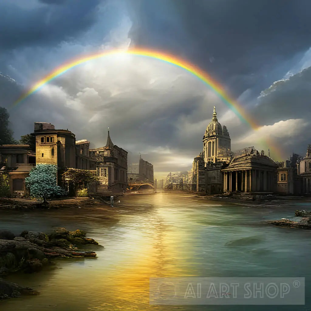 A Rainbow Over A Ruined Medieval City