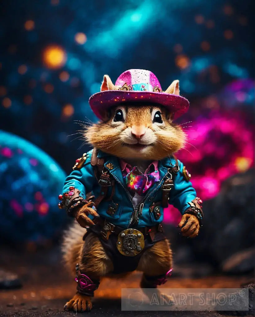 A rebellious Astropunk Chipmunk cowboy