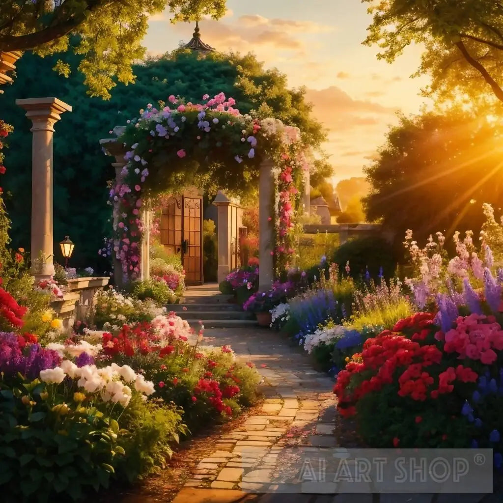 Garden, flowers, sunset, nature, summer, bloom, colorful, flora