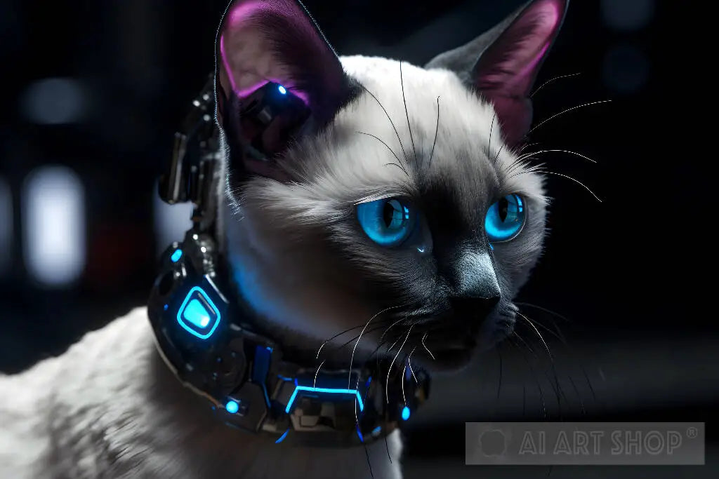 Siamese Cyborg Cat with High-Tech Gear and Blue Eyes in Stunning 16...