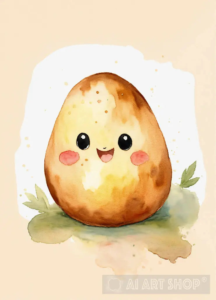 a simple watercolor cute baby potato on its