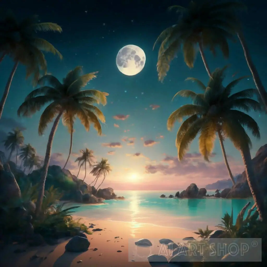 A vibrant tropical paradise at night