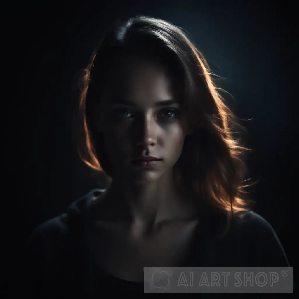 a woman in cinematic Light effect on black background