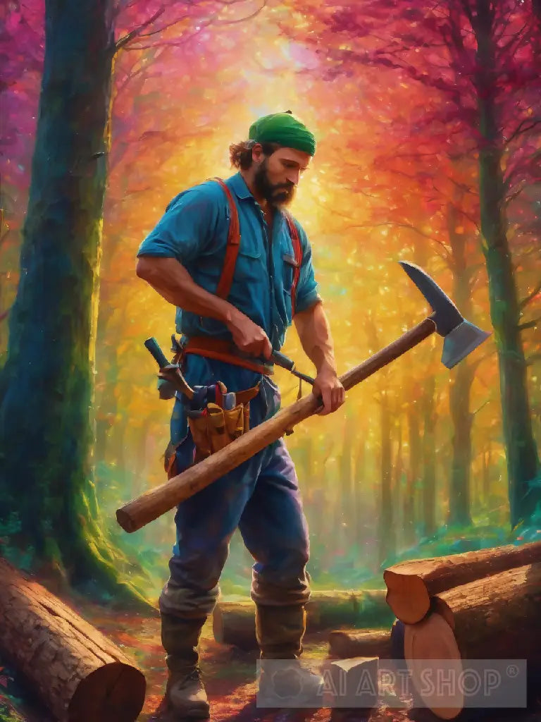 a wood cutter while cutting wood