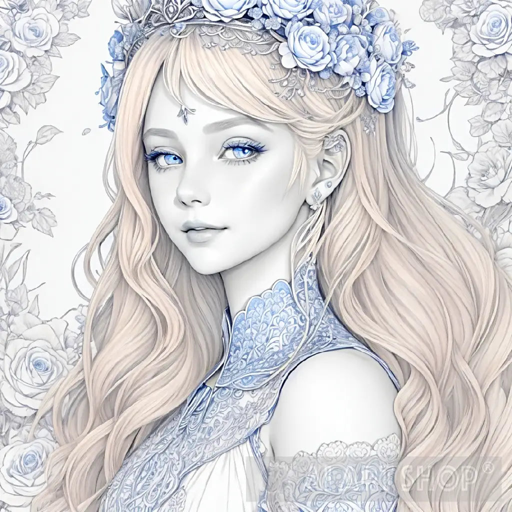Aanne, princess, AI, blue, white, black