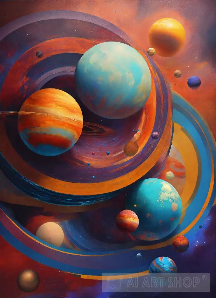 Abstract art time machine planets