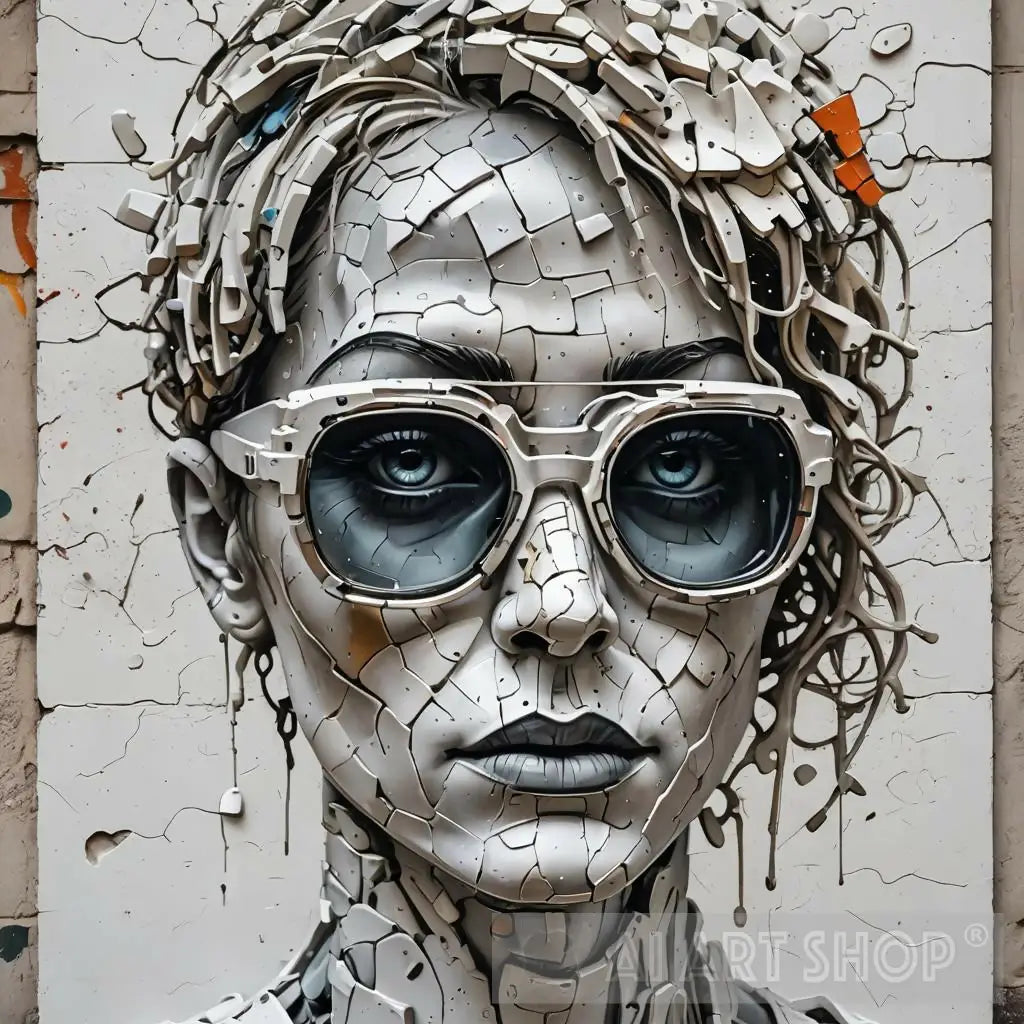 faces street art cyborg jigsaw puzzle splashy art rainbow