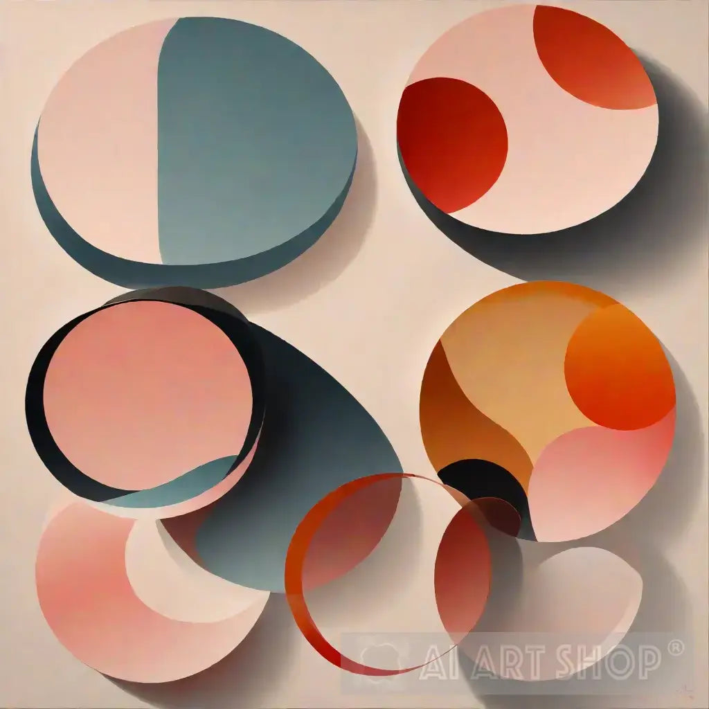 Abstract minimal art with a few large bold circles and lines on a p...