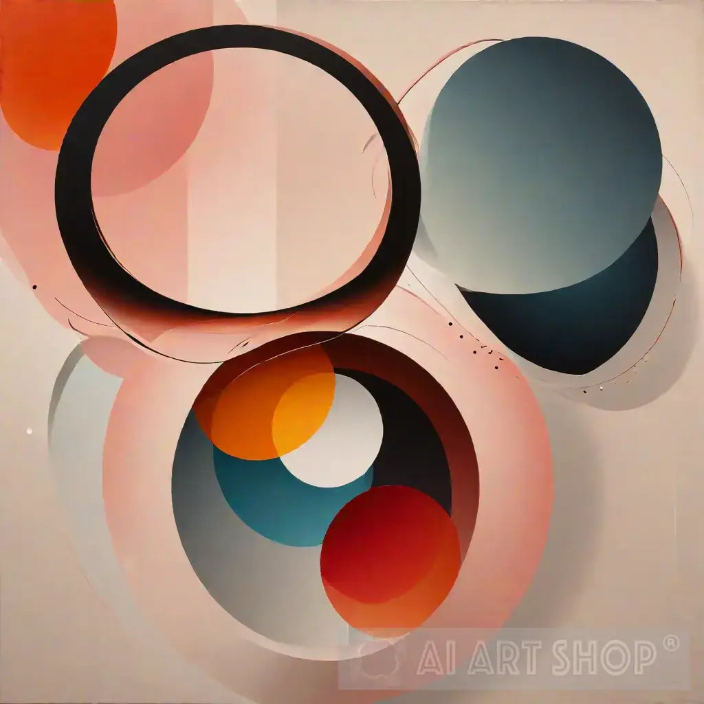 Abstract minimal art with a few large bold circles and lines on a p...