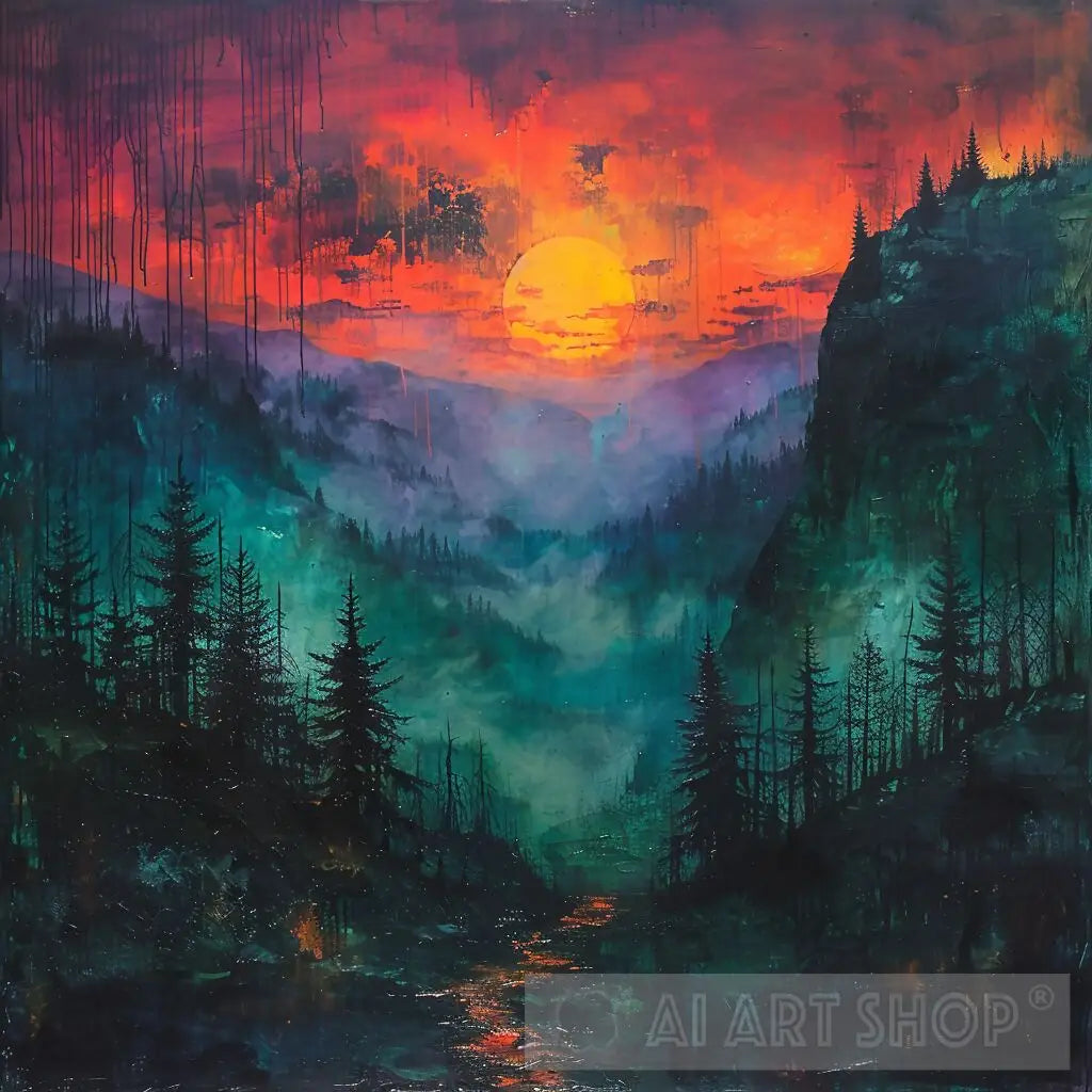 Abstract Mountain Sunset - Expressionist Art