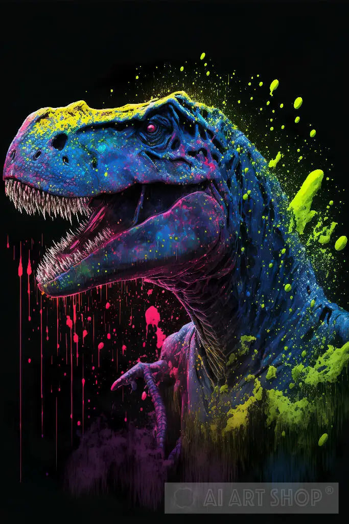 Abstract neon paint splash art raptor