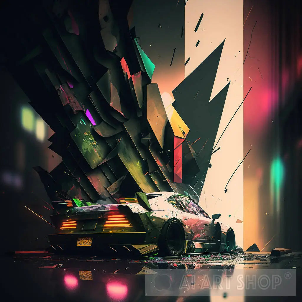 Abstract art, sports car, colorful art