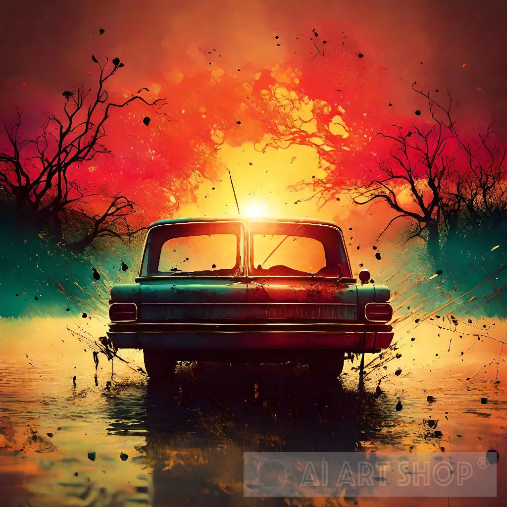 Abstract Vintage Car Silhouette Art