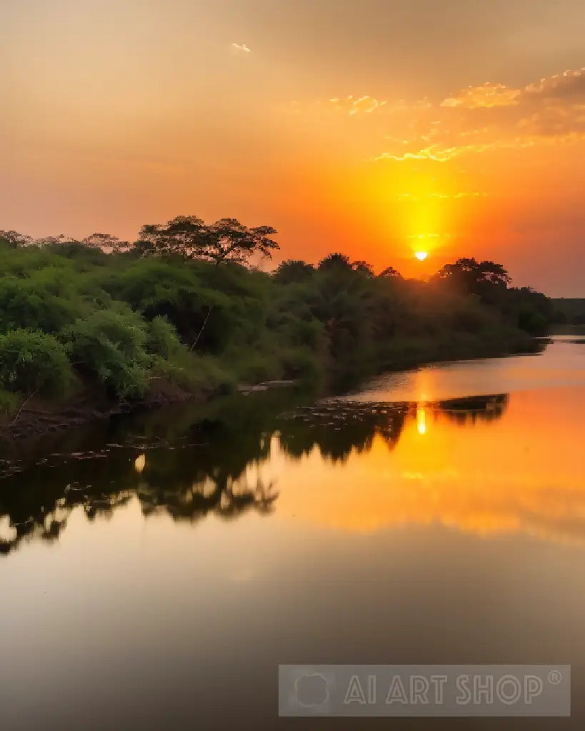 Africa, river, water, nature, sunset, wild, savanna, colorful, beau...