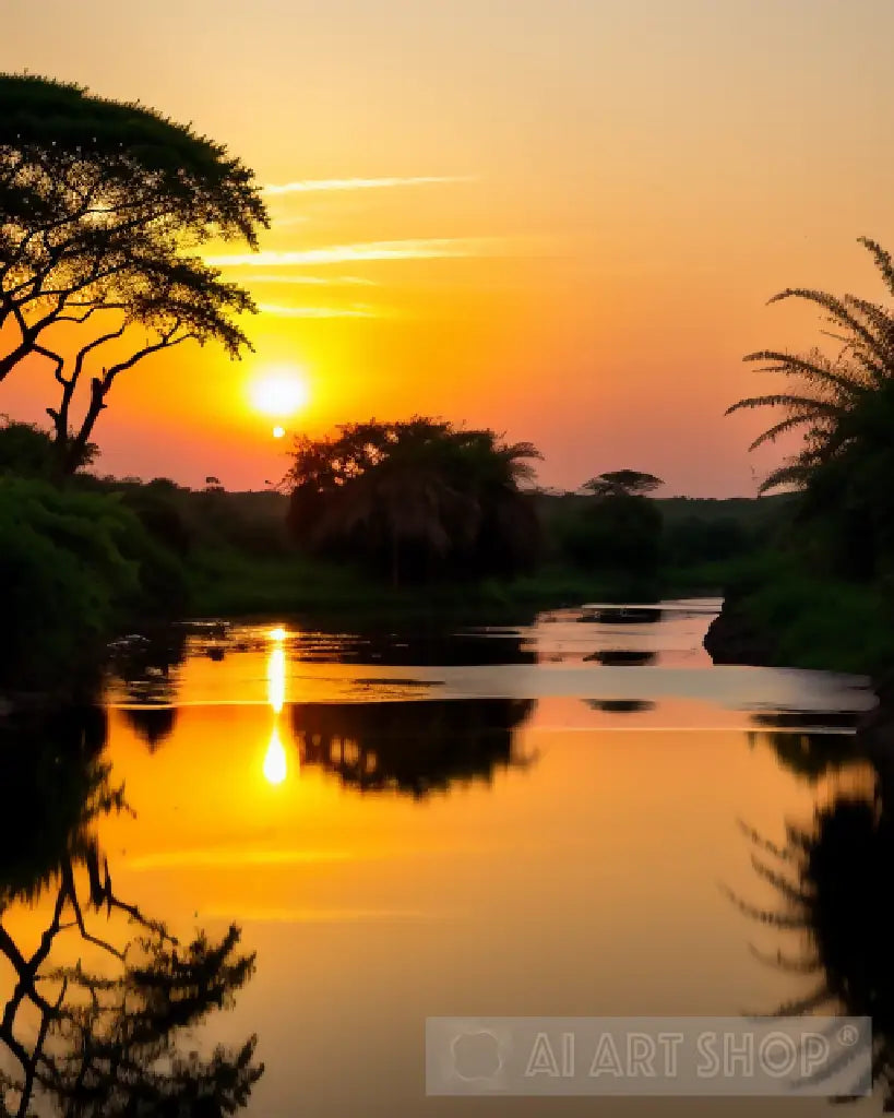 River, African, savanna, water, sunset, flow, wild, nature, beautif...