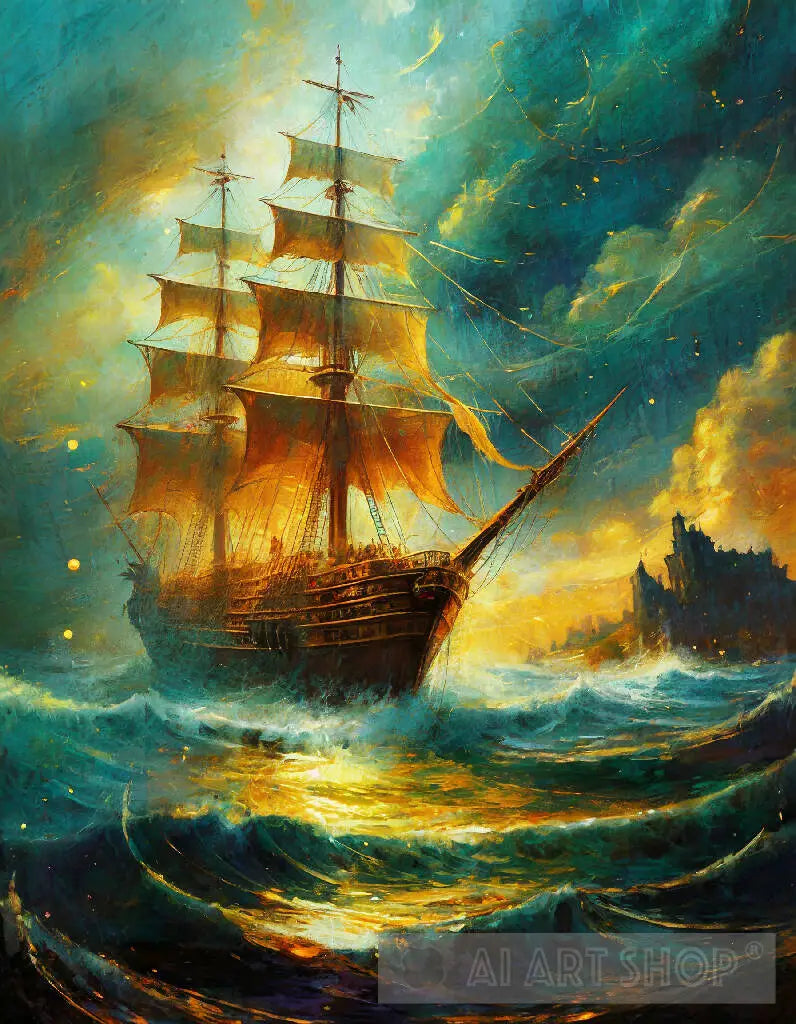 Ai art of ship on ocean waves