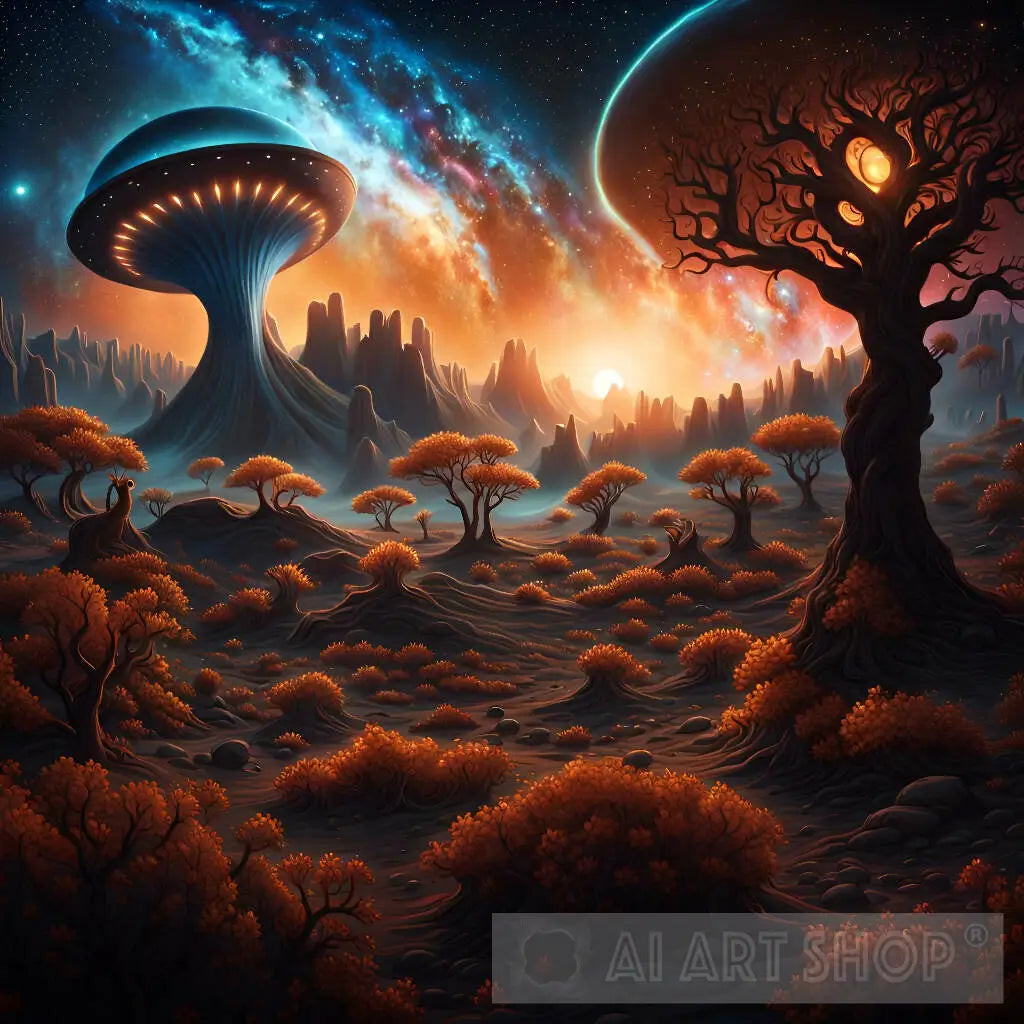Alien planet with weird plants