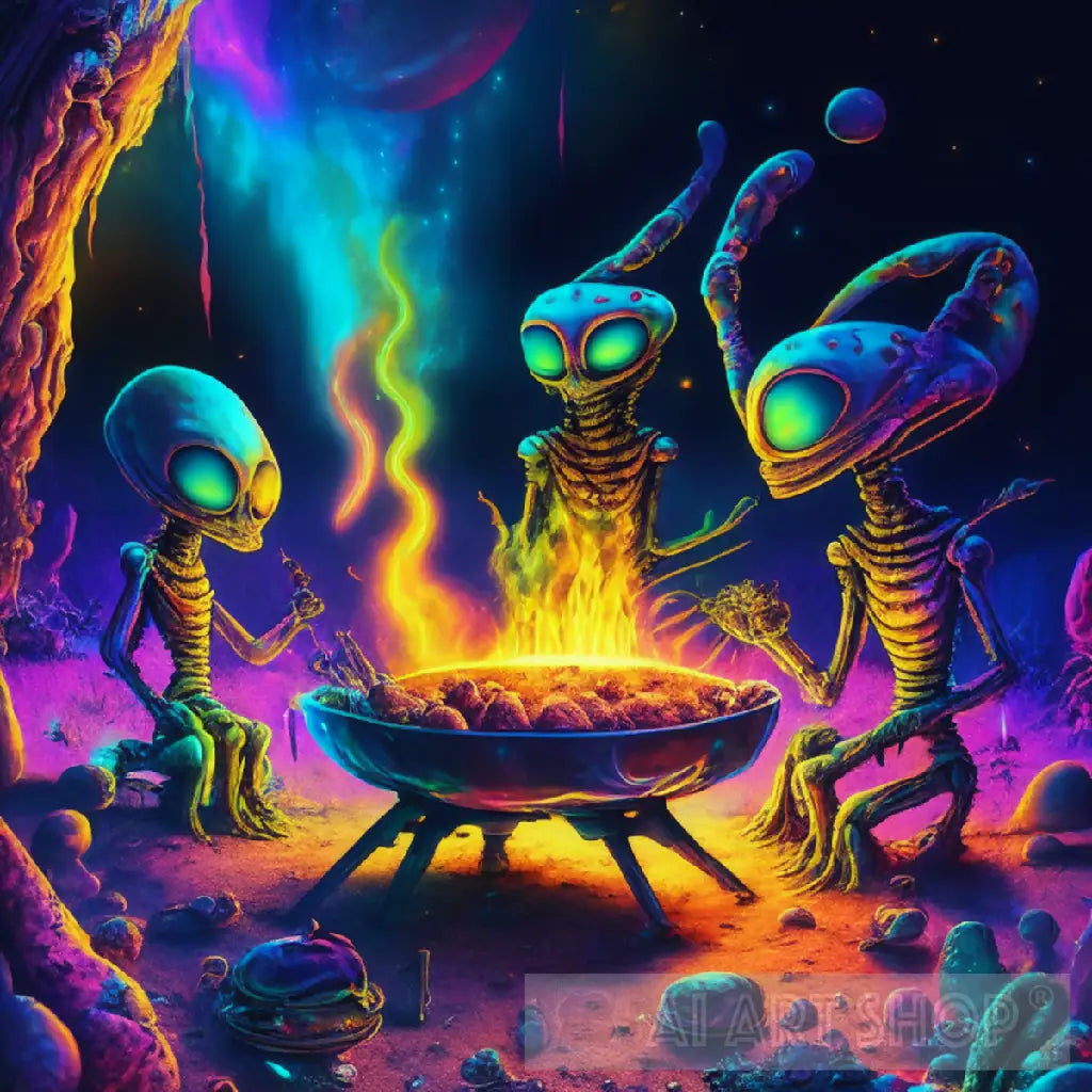 Aliens enjoying a bbq