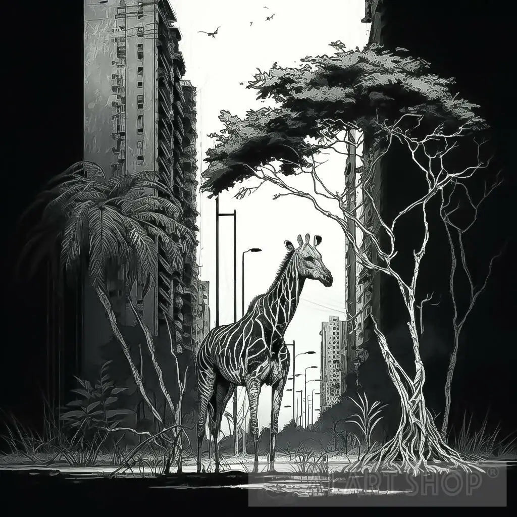 Animal Art, AI animal art , AI art, Giraffe Sketch