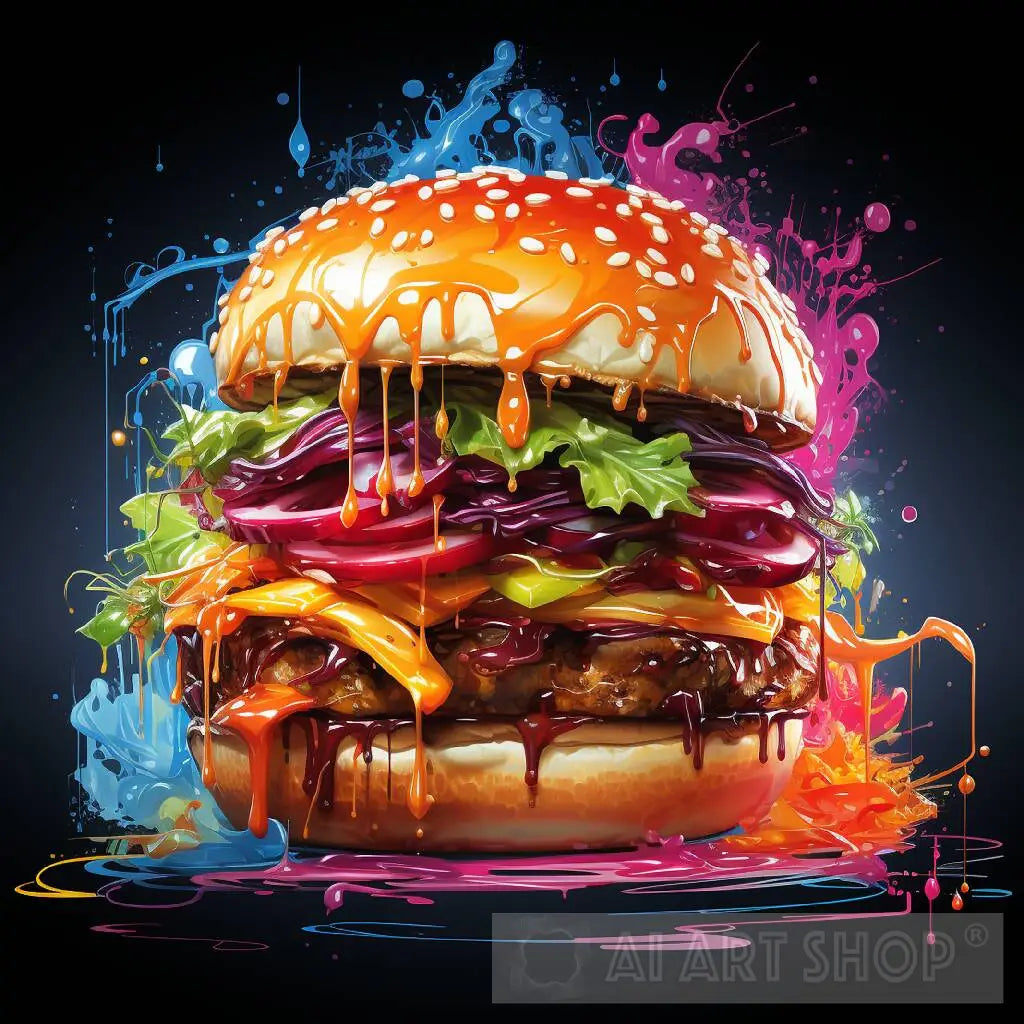 neon, glowing, fast food, black, light, burger, cheeseburger, patte...