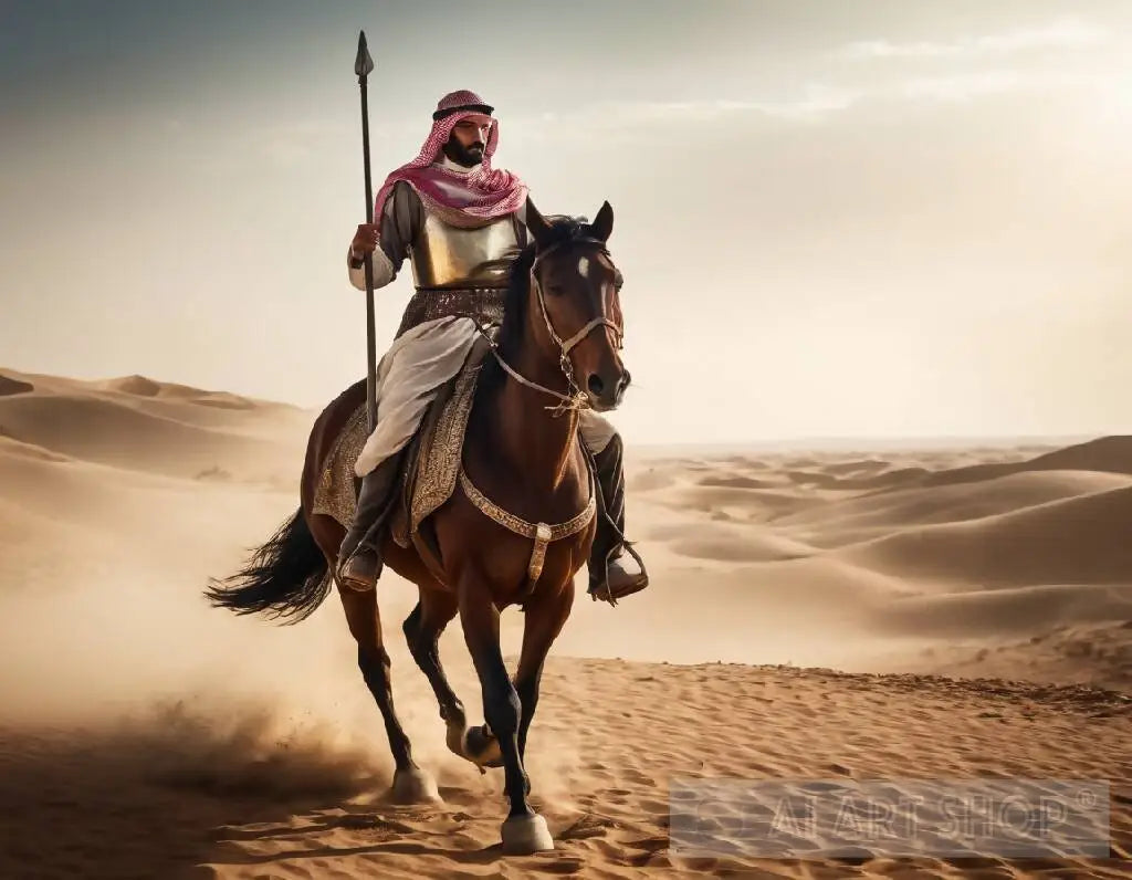 An Arab knight riding his horse