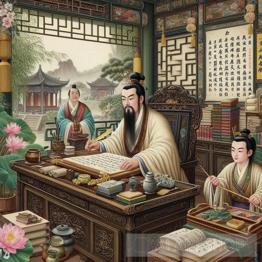 Ancient Chinese Father Teaching His Son