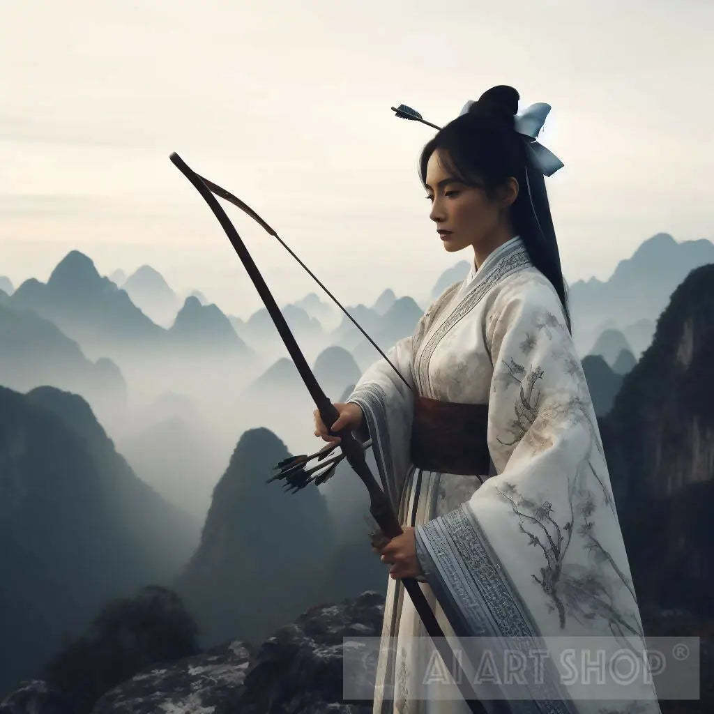 Ancient Chinese Wuxia Heroine with Bow