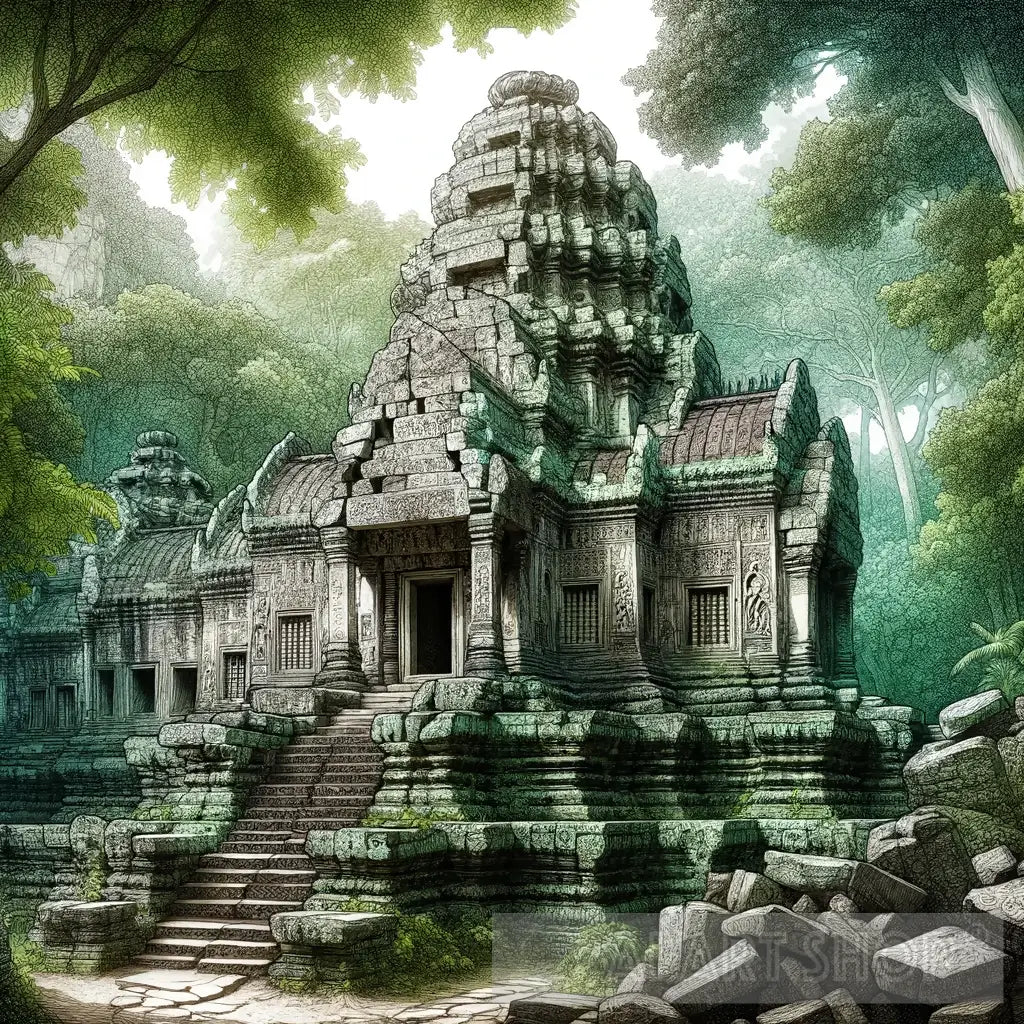 Digital Drawing - Ancient Echoes: Temple Mysteries