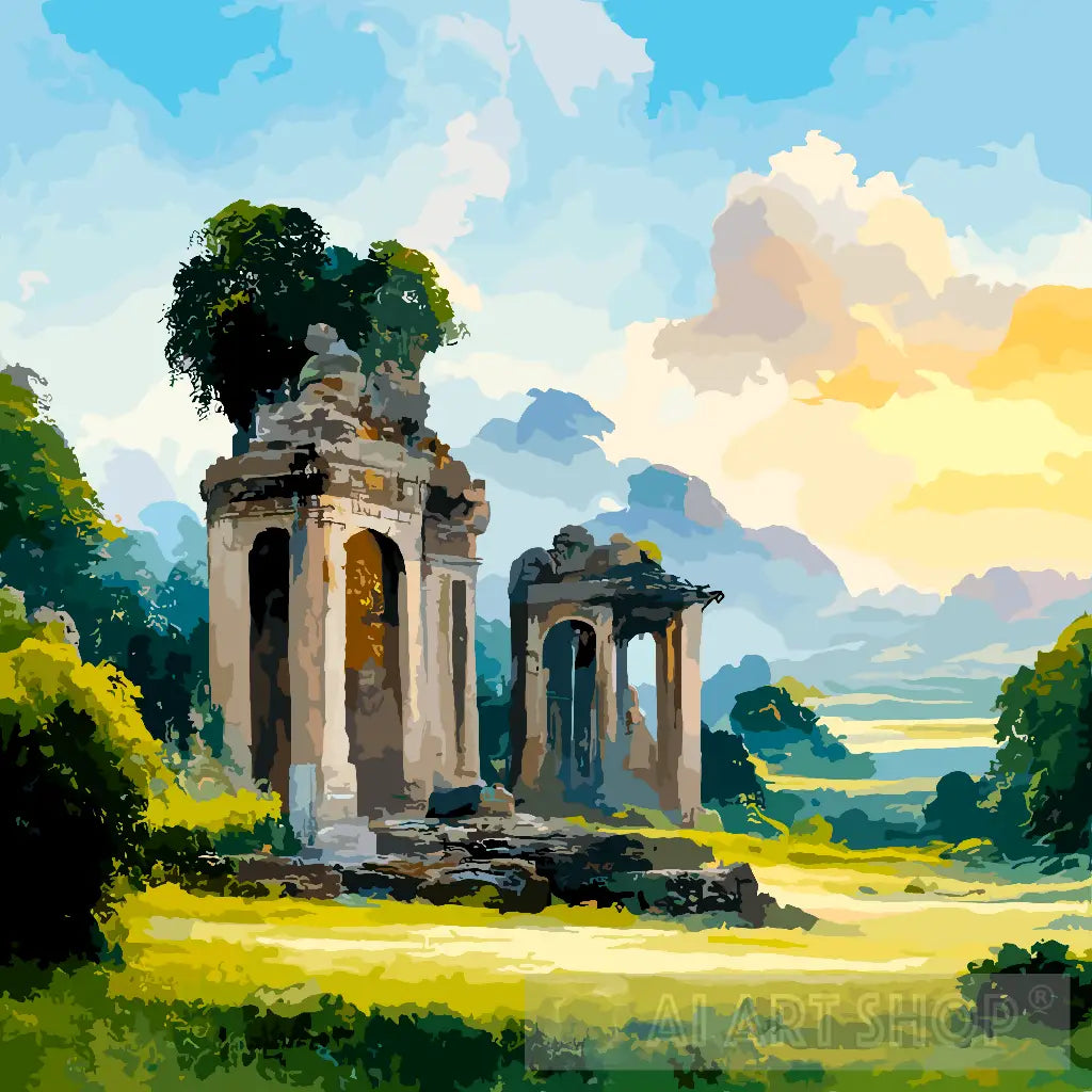 Ancient Ruins in a Lush Landscape Exploration