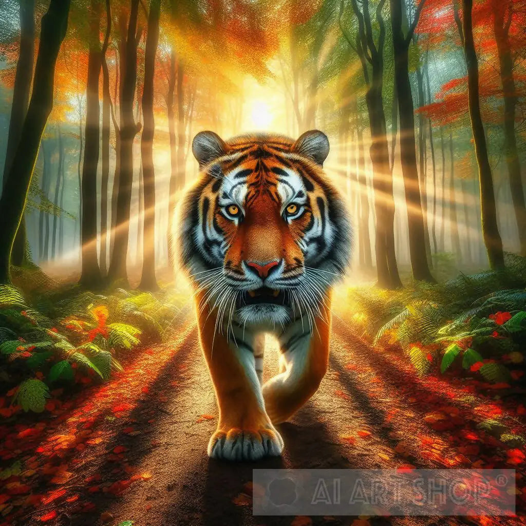 tiger, angry, tree, jungle, sunset, canvas