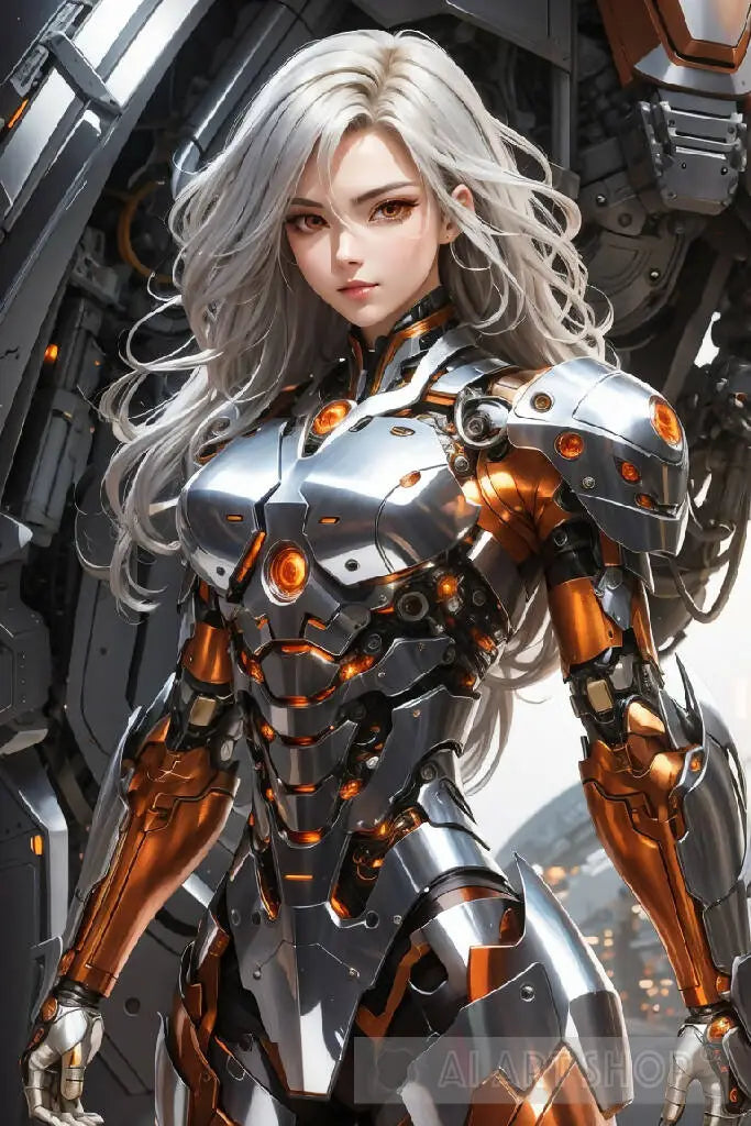 anime, armor, android, girl, silver, orange, future