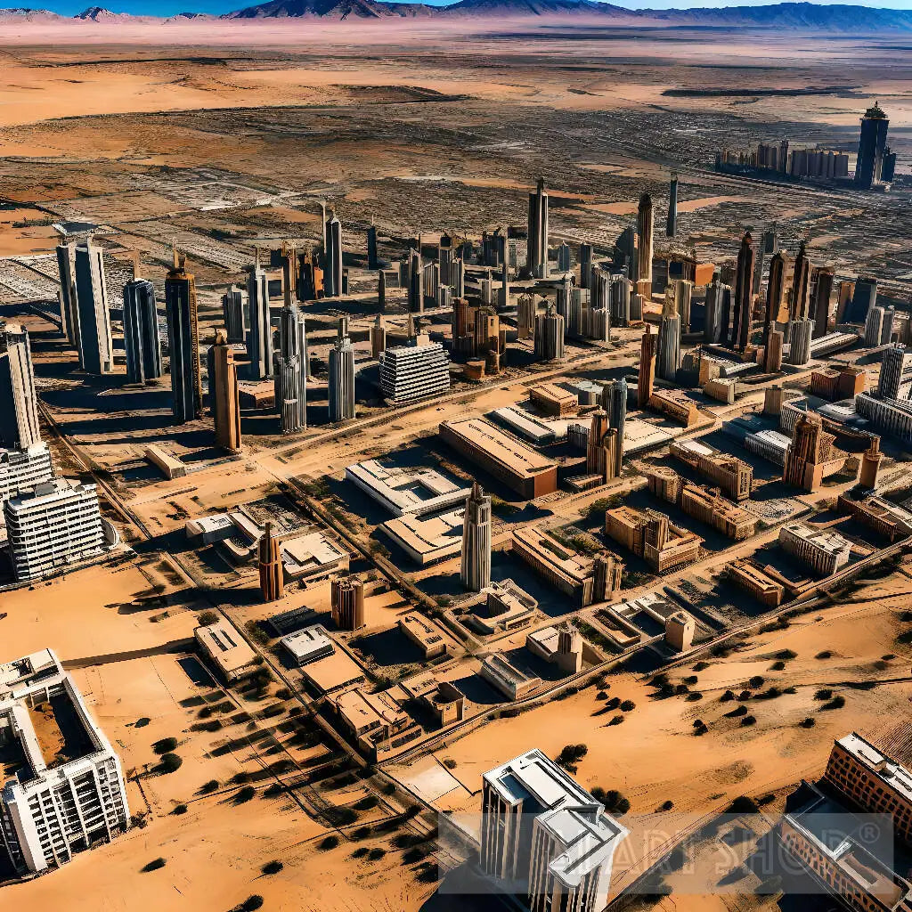 Areal view of a desert city