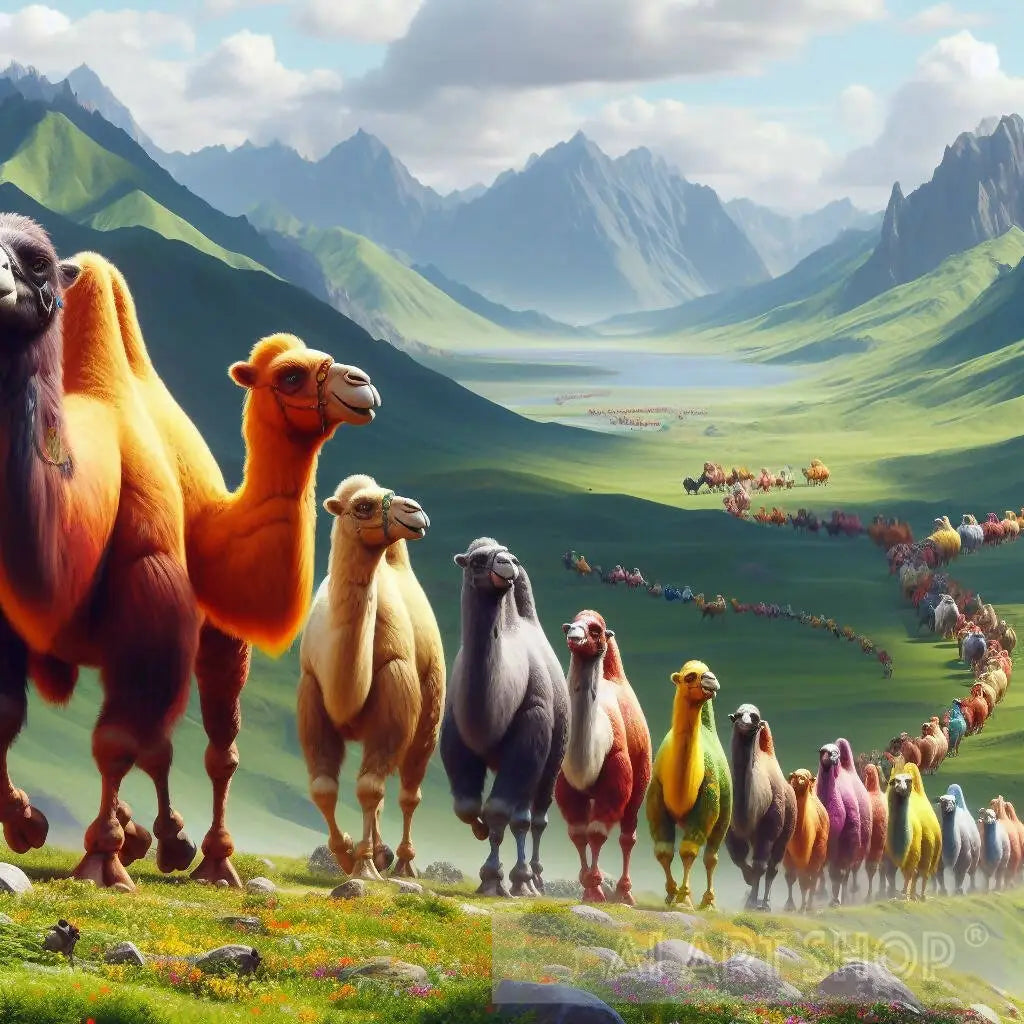 camel, landscape, mountain, animal, colours, realism