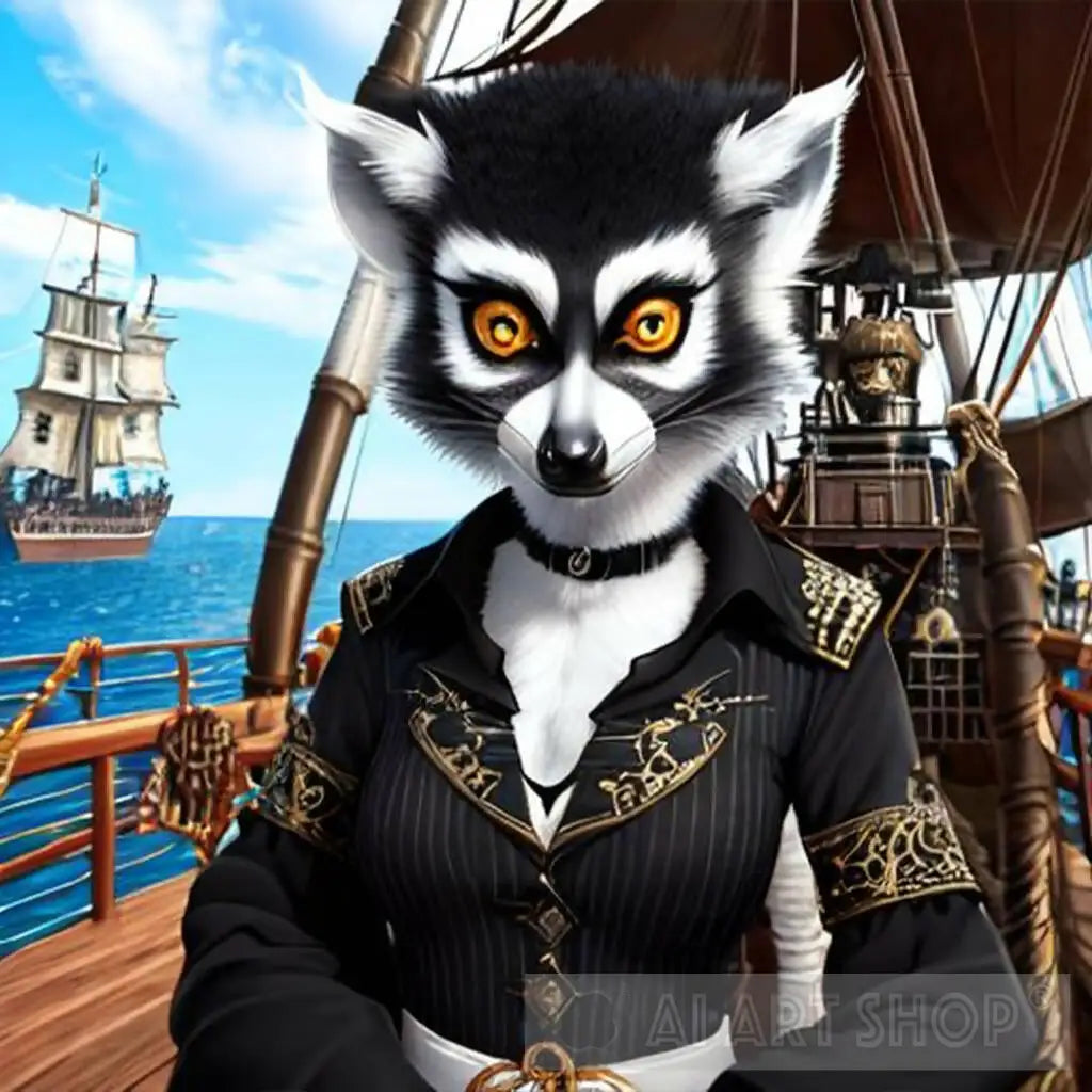 lemur anthropomorphic monkey sailor pirate ship scene