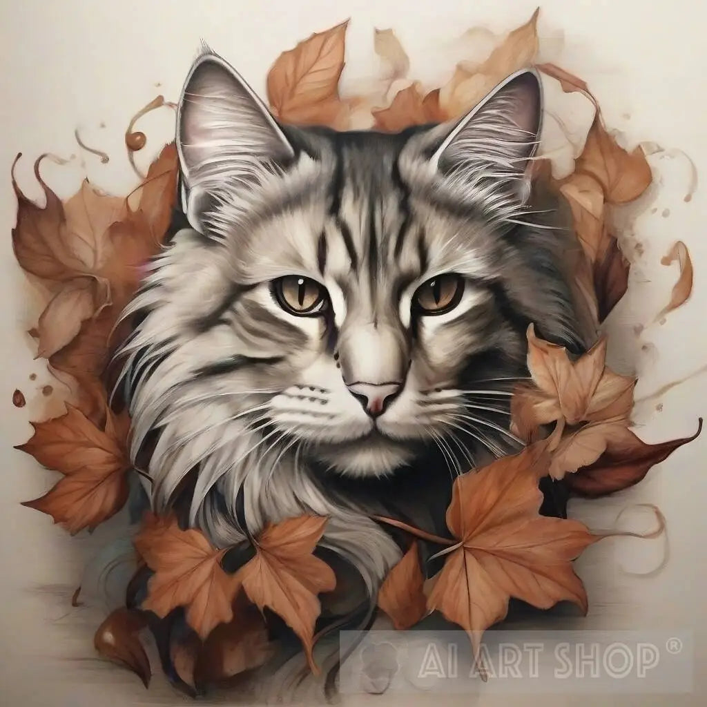 Autumn Cat, cat, cat lover, Fall Feline, Furry Friend, Cat And Leav...
