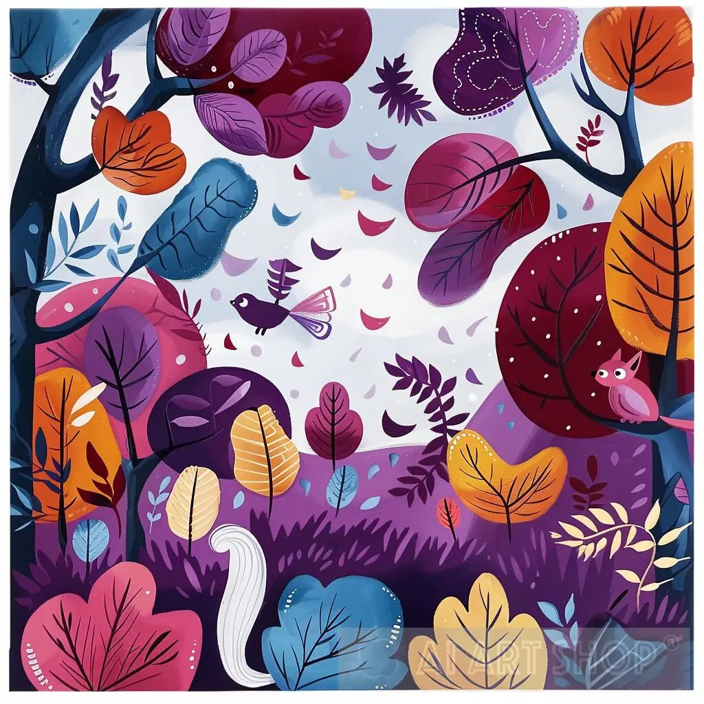 Autumn Forest Vibrance - Folk Art Illustration