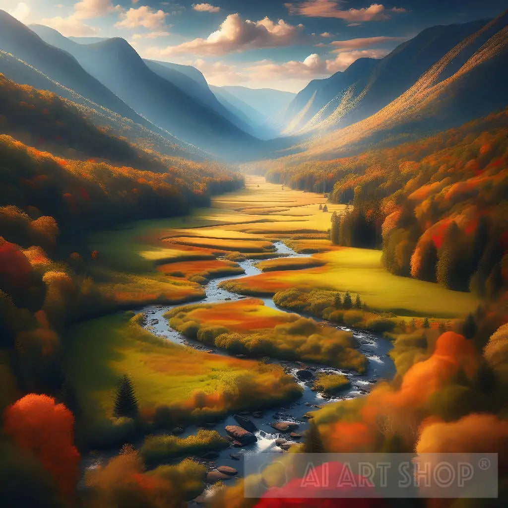Autumn River Valley, Autumn Art, River Valley Painting, Fall Landsc...