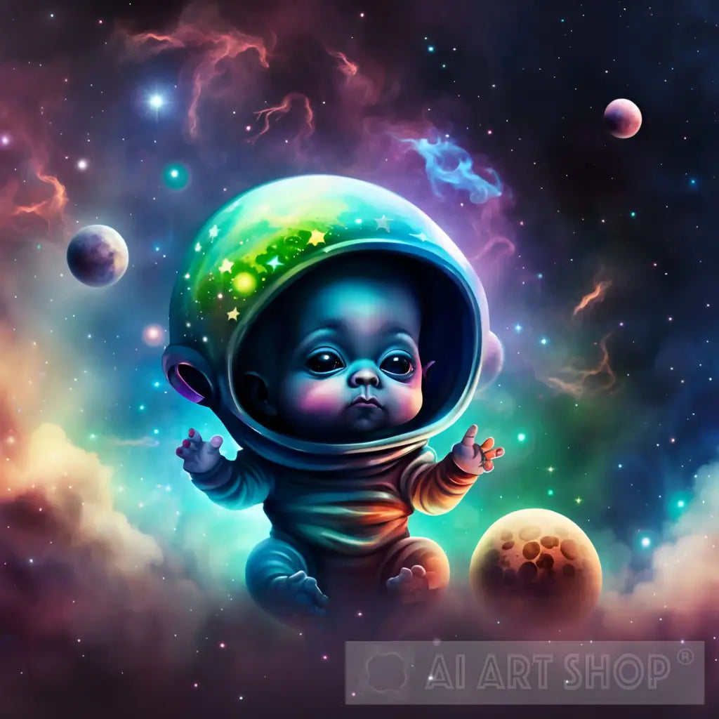 baby alien spacesuit space nebula colourful