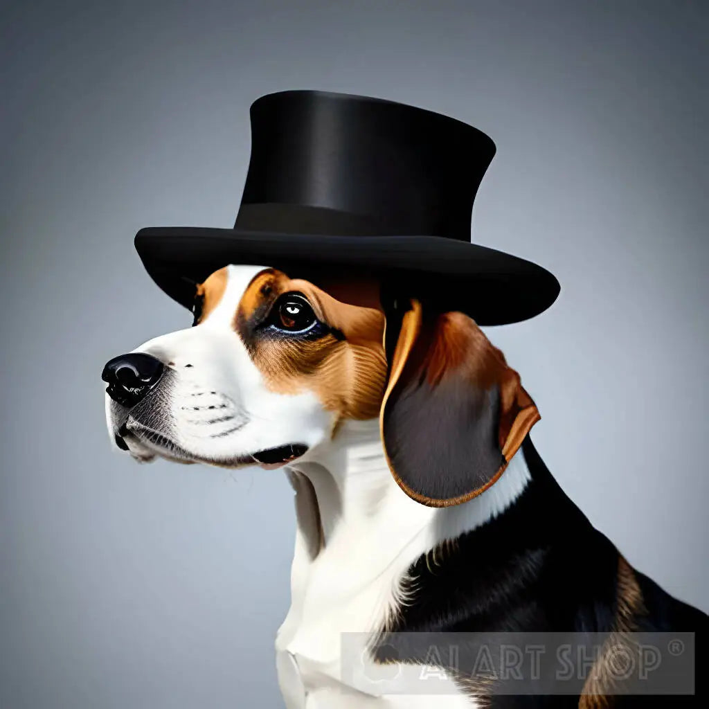 beagle, top hat, artwork, side profile, traditional style, dog love...